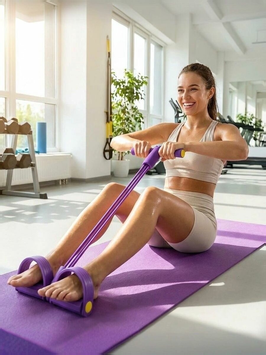 Эспандер универсальный с упорами для ног "Fitness" 45*25 см (нагрузка 18 кг), фиолетовый