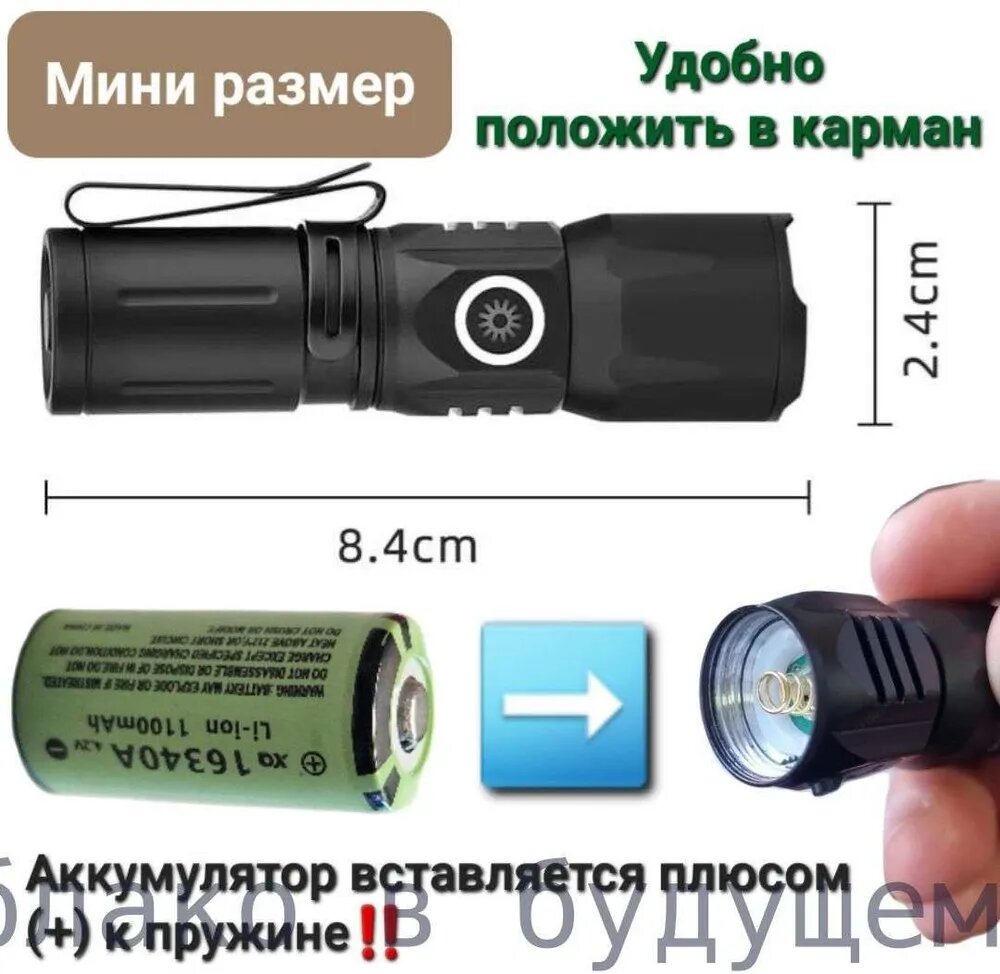 Фонарь ручной мощный светодиодный лазерный РМ20-TG 3400 Лм 2000м IP65 встроенный аккумулятор — фото 1