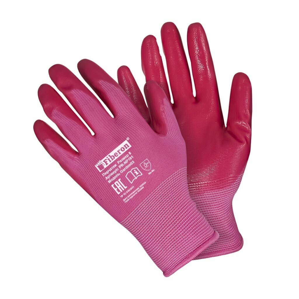 Перчатки полиэстер, нитриловый облив, без рисунка, размер 8 (M), цвет в ассортименте, Fiberon, европодвес