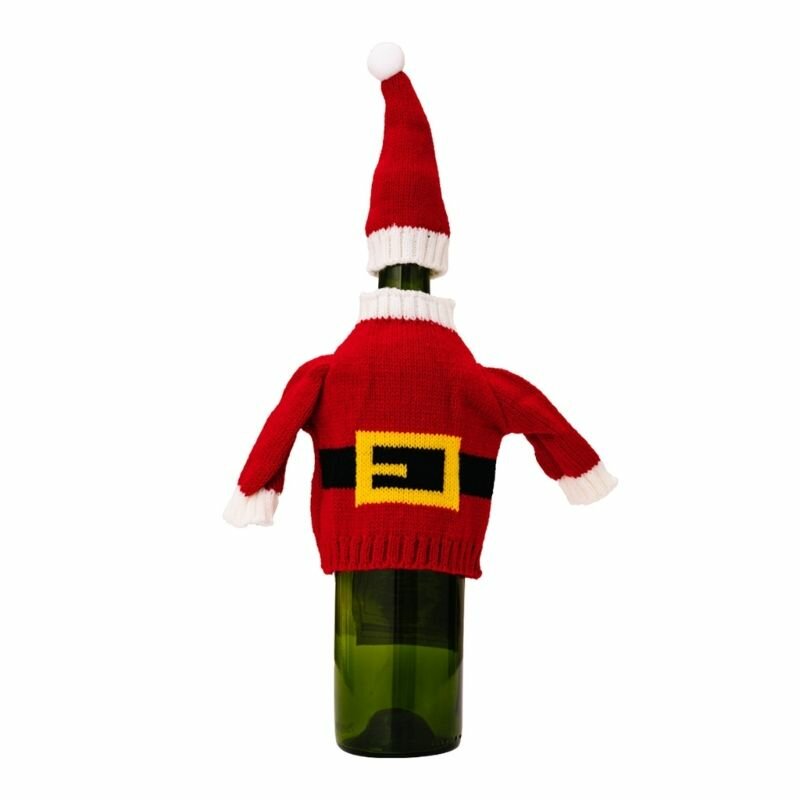 Вязаный чехол на бутылку новогодний (1 шт.), с поясом