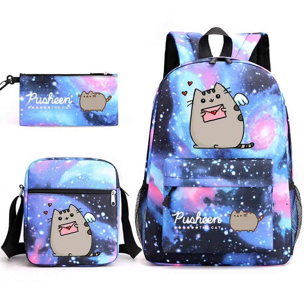 Pusheen Рюкзак школьный для девочек, вместительный, прочный, влагостойкий, синий — фото 1