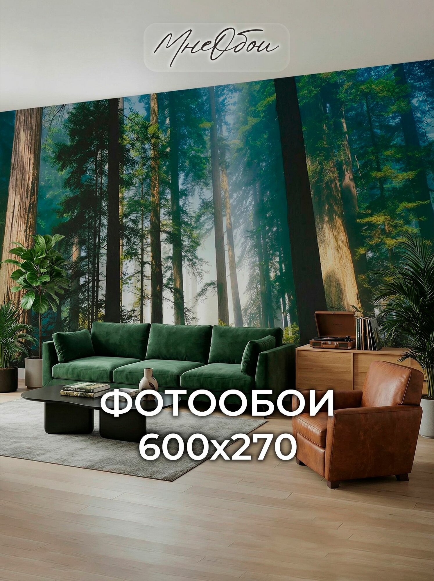 Фотообои на стену флизелиновые 3d для спальни и гостиной, на кухню 600х270 лес, природа