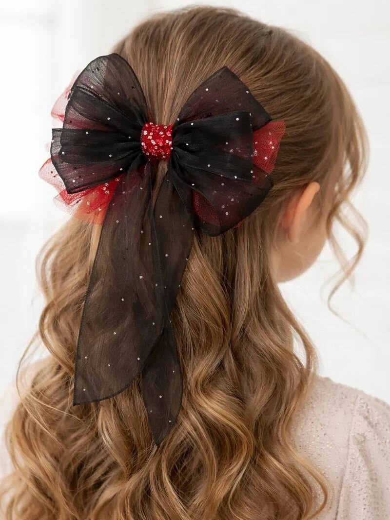 Чёрный бантик на заколке, Бант для волос со стразами