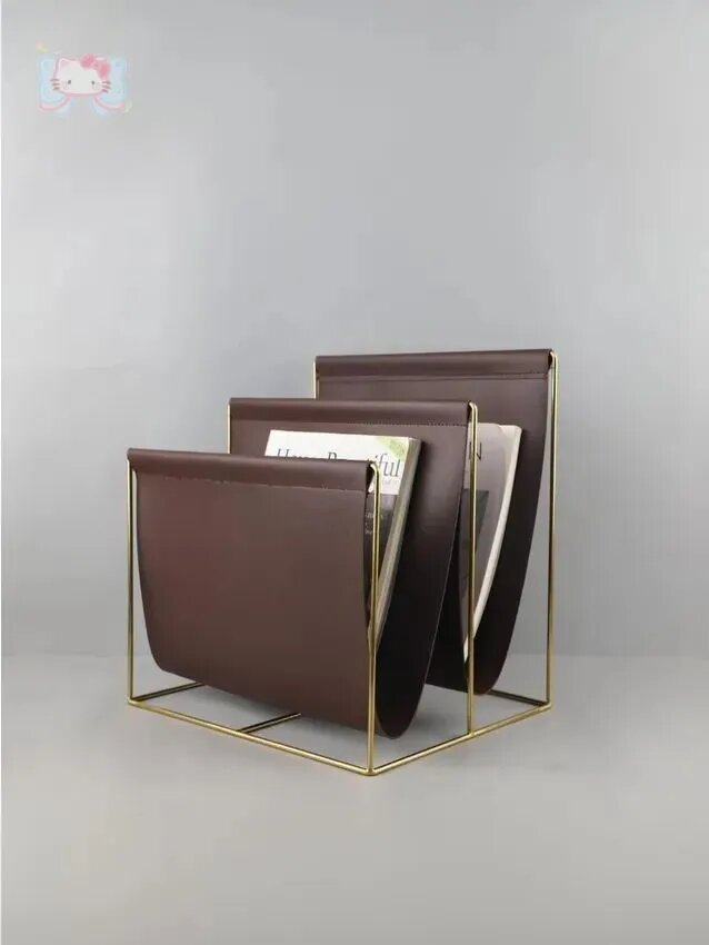 Газетница напольная металлическая с кожаными вставками коричневая 390x390x200 мм