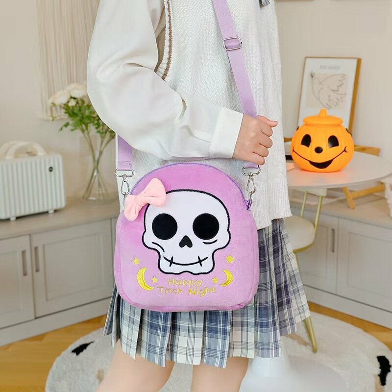 Creative halloween theme design ghost skeleton bat plush shoulder bag for childrens halloween accessory