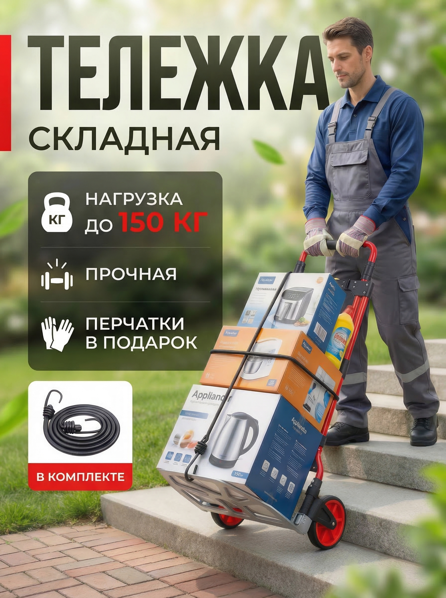 Тележка Сверхпрочная Нагрузка 150 кг. Красная