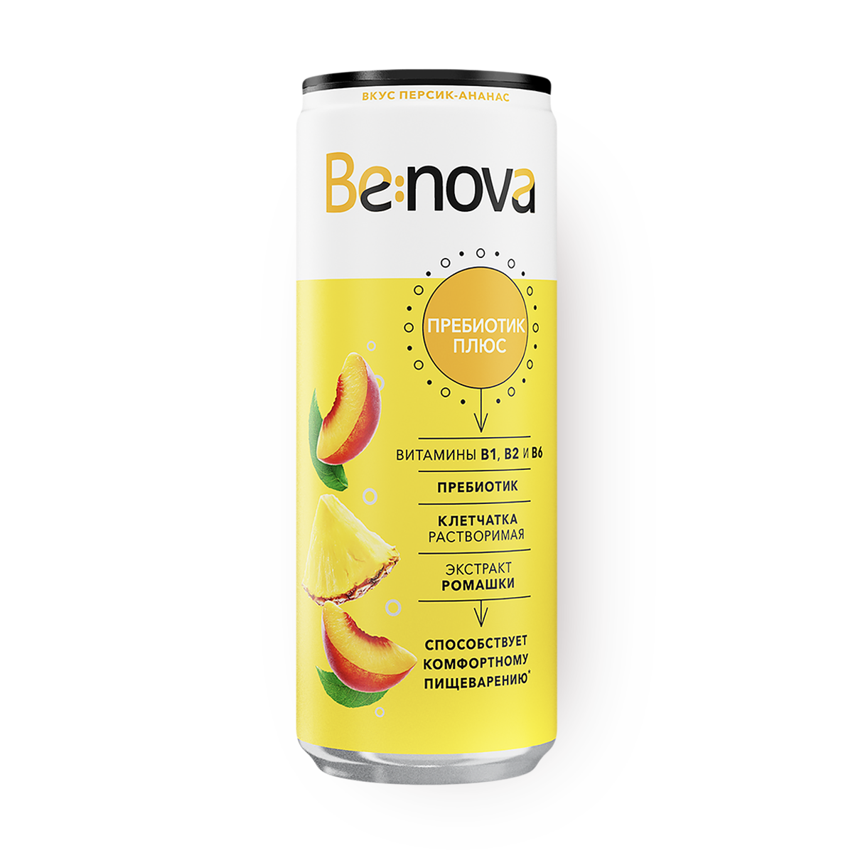 Напиток безалкогольный Be: nova со вкусом персик-ананас среднегазированный