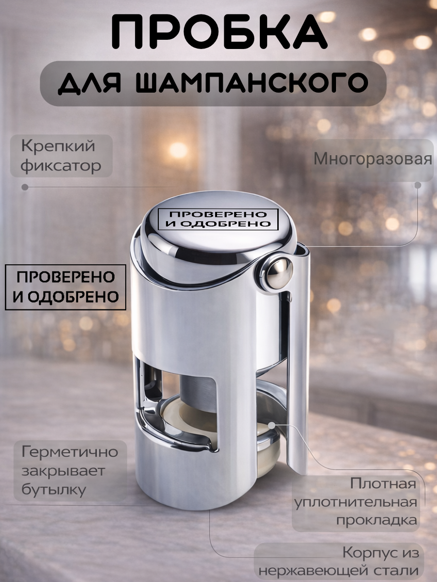 Металлическая пробка для шампанского, многоразовая с гравировкой