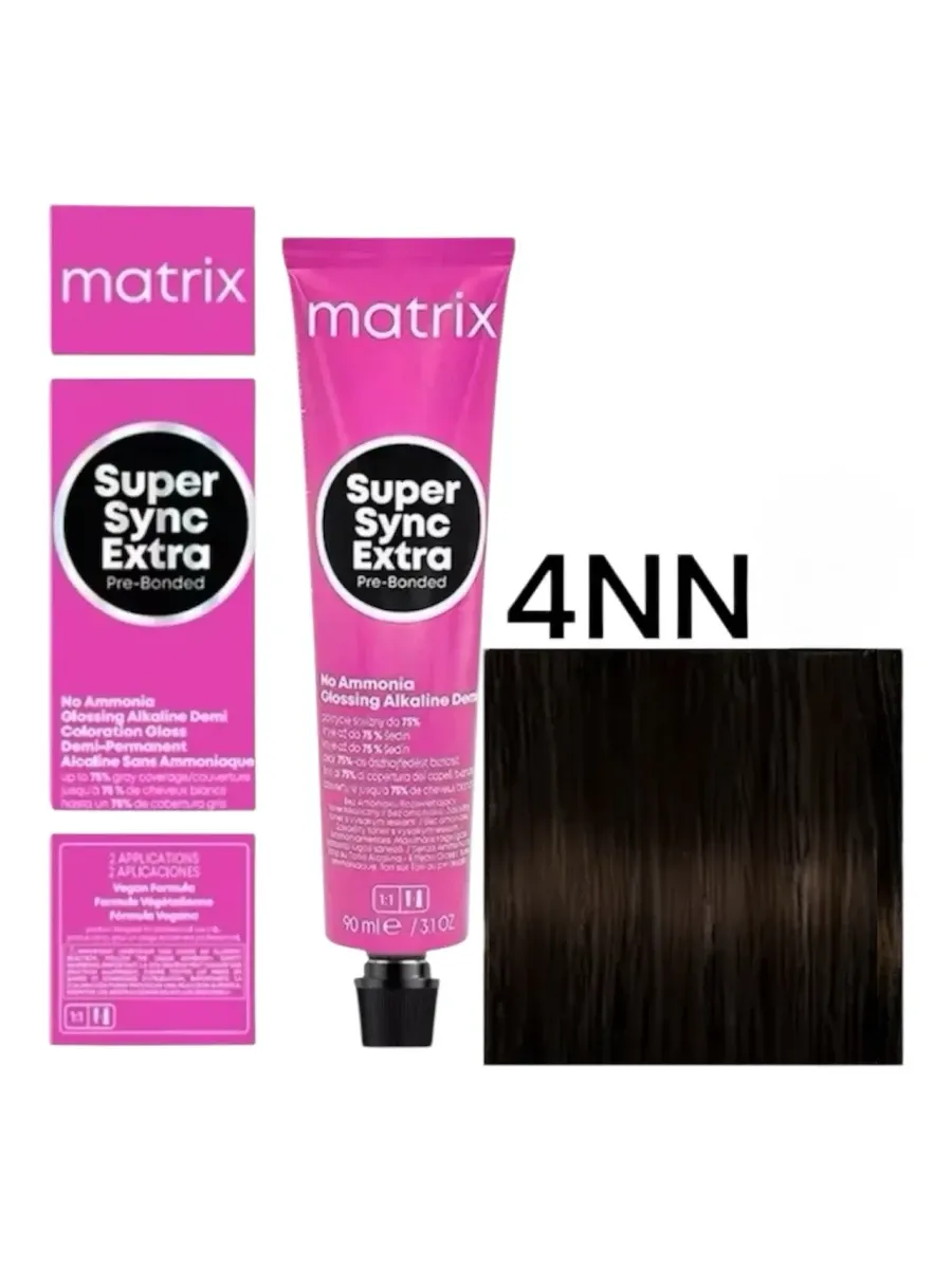 Краска для волос Matrix Super Sync Pre-Bonded, Деми-перманентный краситель для волос, 4NN