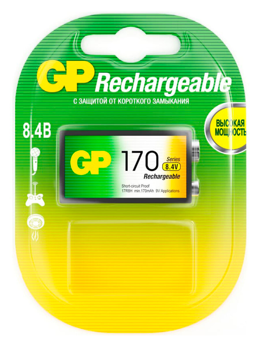 Аккумуляторная батарейка крона 9v GP аккумулятор 170mAH, 1 штука