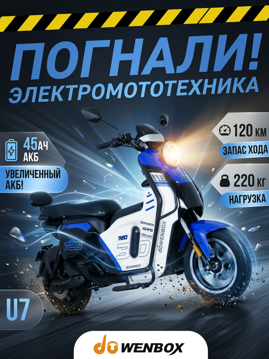 Электроскутер / электровелосипед WENBOX U7 60В/45Ач, 1500Вт, 120КМ пробега!