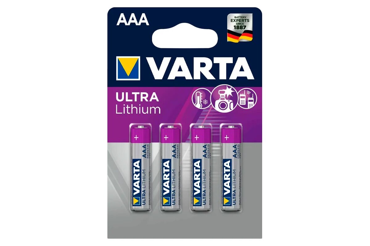 Батарейка Varta ULTRA FR03 AAA литий 1.5 В набор из 4 шт в блистере