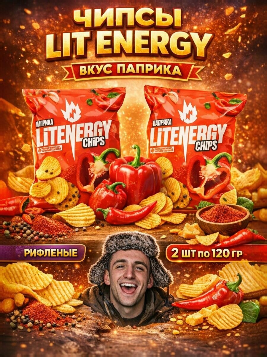 Чипсы LIT ENERGY 2 упаковки по 120 грамм Вкус Паприка / Лит энерджи 2 шт Паприка (240 гр)