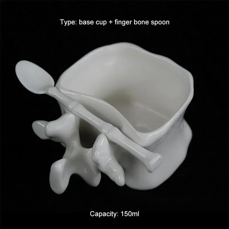Керамическая чашка TingKe в форме позвоночника Белый, Base cup and Spoon