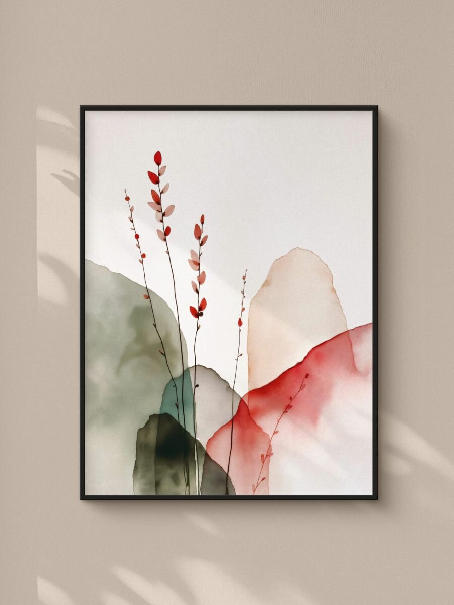 Постер на стену 30х40 см Тишина холмов, акварельная живопись для интерьера, без рамы на бумаге