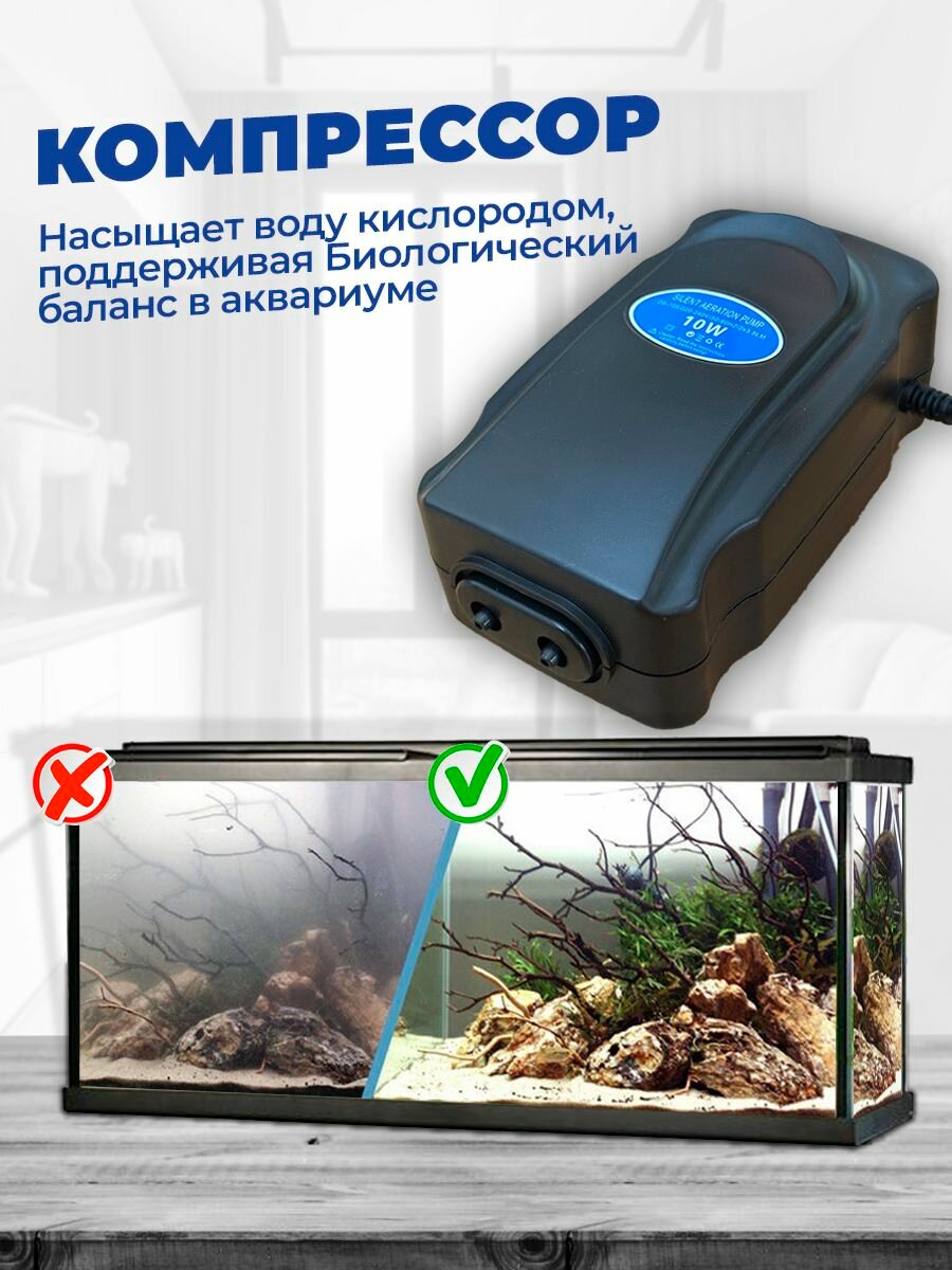 Компрессор для аквариума DB705, бесшумный, 2 канала, пластик — фото 1