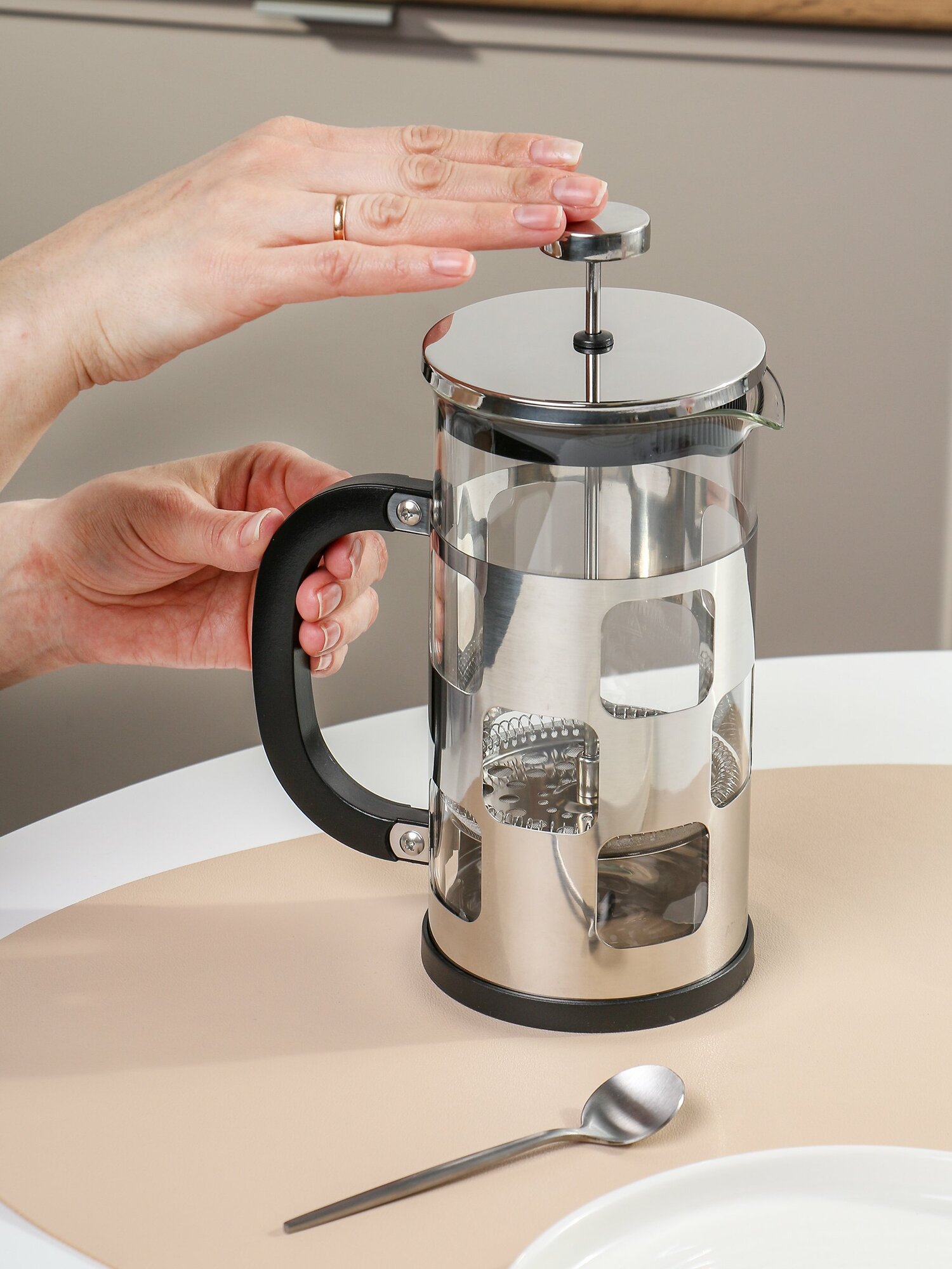 Френч-пресс Apollo genio Domine DMN-100, 1 л, стекло и нержавеющая сталь, серебристый чайник для кофе и чая в подарочной упаковке