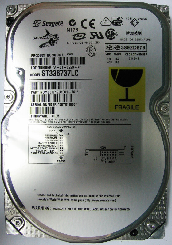 Жесткий диск Seagate ST336737LC 36,7Gb U160SCSI 3.5" HDD