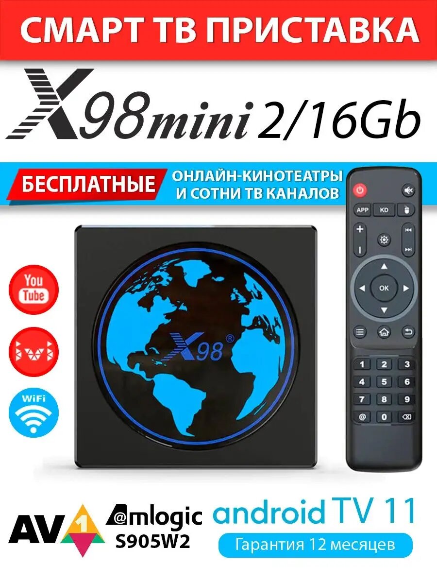 Медиаплеер X98 mini 2/16Gb S905W2 Androd 11 (с настройкой)