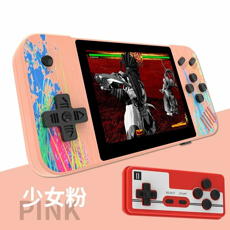 Двойная игра 800-игровой портативный консоль розового цвета с 2 перезаряжаемыми батареями и 5-метровым AV-кабелем для
