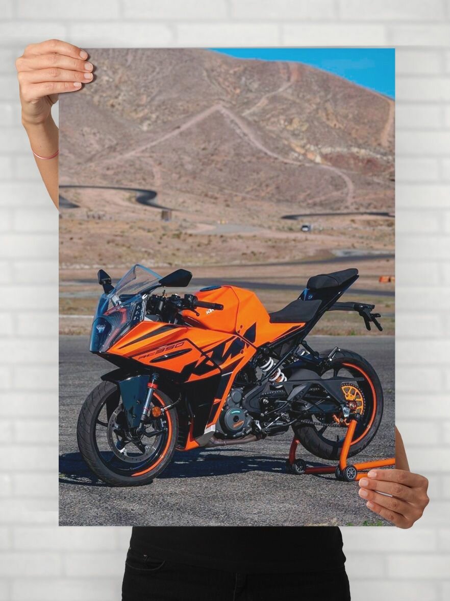 Плакат на стену для интерьера Мотоцикл (KTM RC 390 8) - Постер по мото и байкам формата A2 (42x61 см)