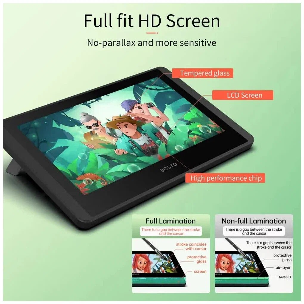 Графический планшет bosto bt-12hd, черный, черно-серый 11.6 дюймов