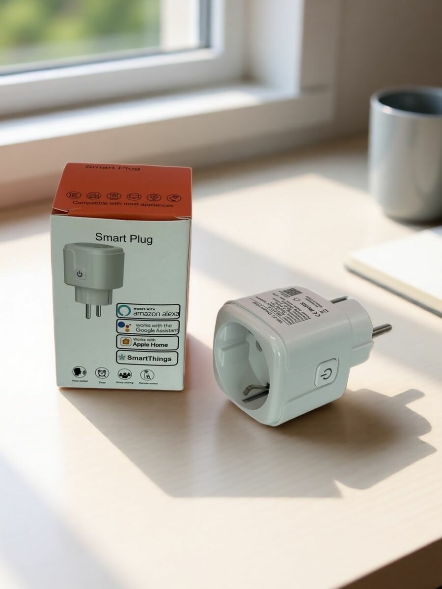 Умная розетка Xenon WiFi Tuya 16A 3500W совместима с приложением Smart Life от Alexa и Google Assistant.