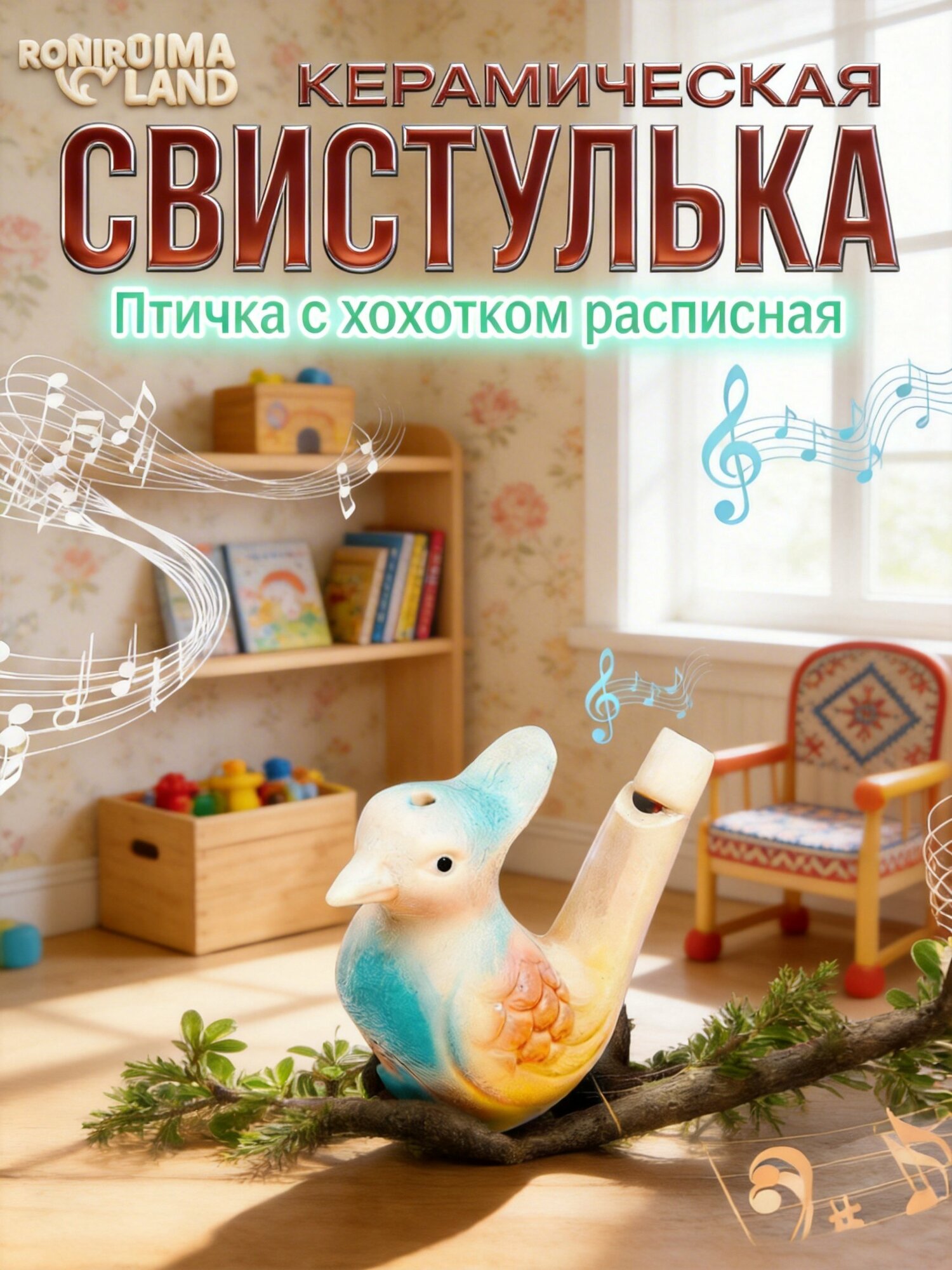 Керамическая водная свистулька-птичка с хохолком, музыкальная игрушка для малышей для развития слуха и моторики