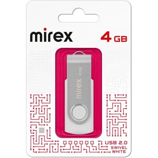 Флэш накопитель Mirex 4 Гб SWIVEL WHITE USB 2.0 (13600-FMUSWT04)