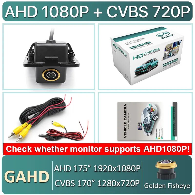 GreenYi ° AHD 1080P освещение номерного знака автомобильная камера заднего вида AHD1080P-175Degree