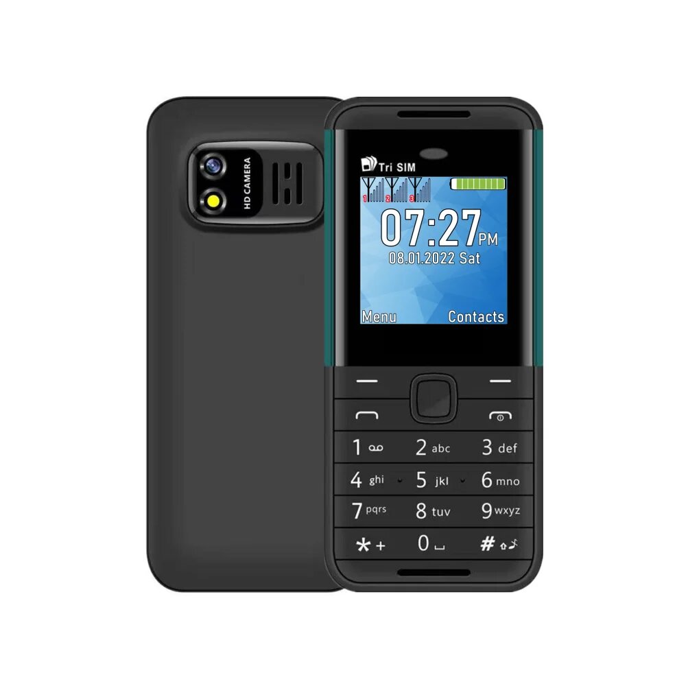 Зеленый кнопочный телефон SERVO BM5310, 3 SIM, Bluetooth
