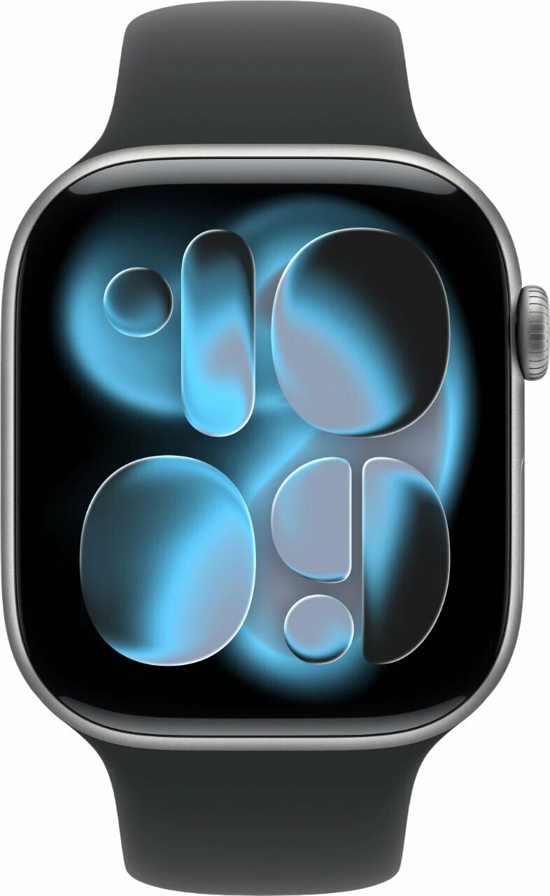 Смарт-часы "Apple Watch Series 11", серебристые, 46 мм, с черным ремешком