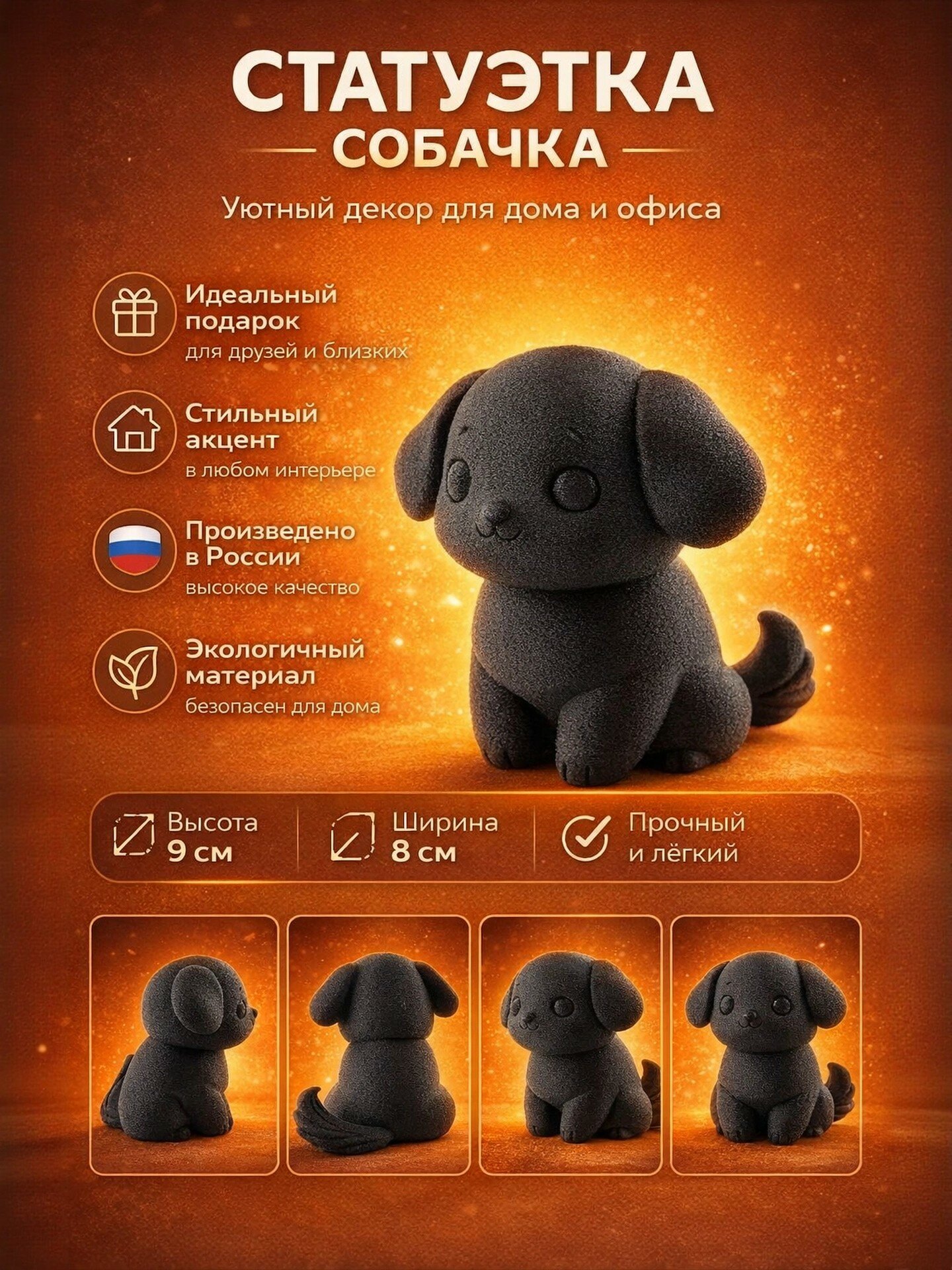 Статуэтка "Собака", реалистичная текстура, 9 см, пластик, чёрный цвет
