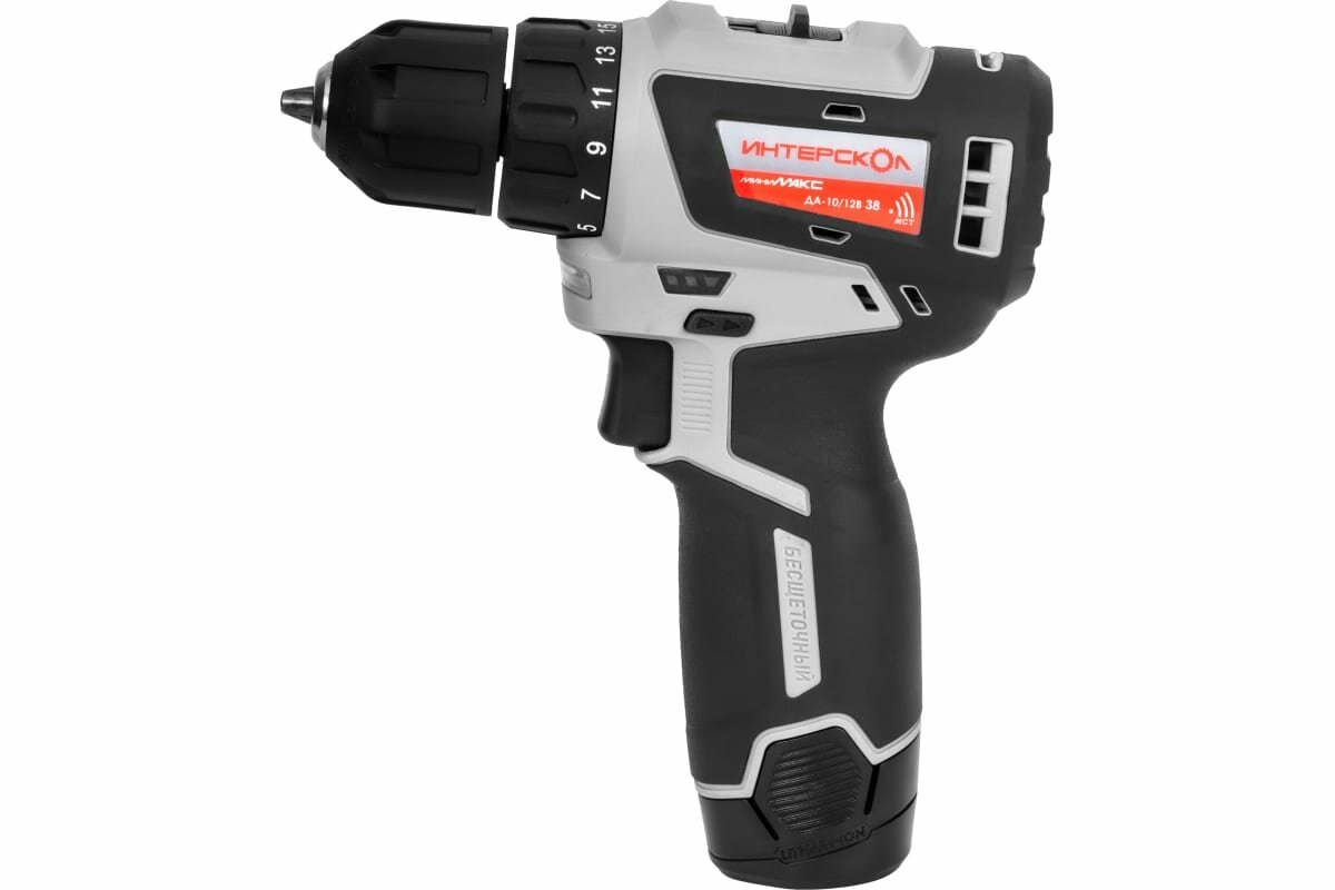 Бесщеточная аккумуляторная дрель-шуруповерт Интерскол минимакс ДА-10/12В 38 Li-ion, кейс, 2 аккум, 2,5Ач, ЗУ 757.2.2.45