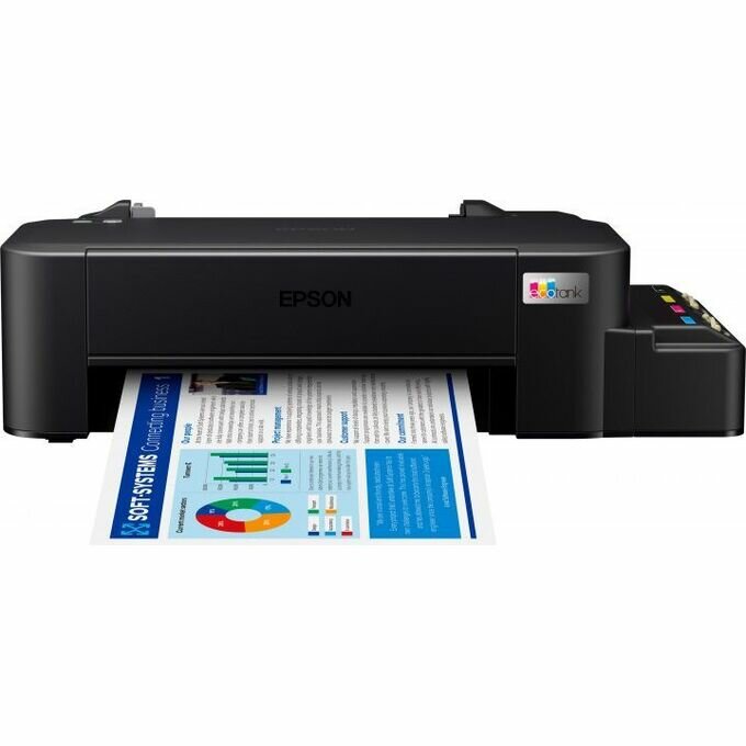 Принтер EPSON L121, СНПЧ, A4, струйная цветная, 4-цветная, 9 стр/мин ч/б, 4.8 стр/мин цветн, 720x720 dpi, подача: 50 лист, USB