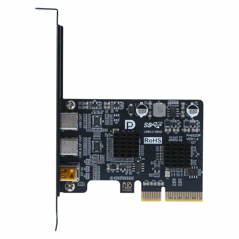 Адаптер PCIe для видеовыхода через USB-C с поддержкой DisplayPort 1.4 и скоростью передачи данных 10 Гбит/с