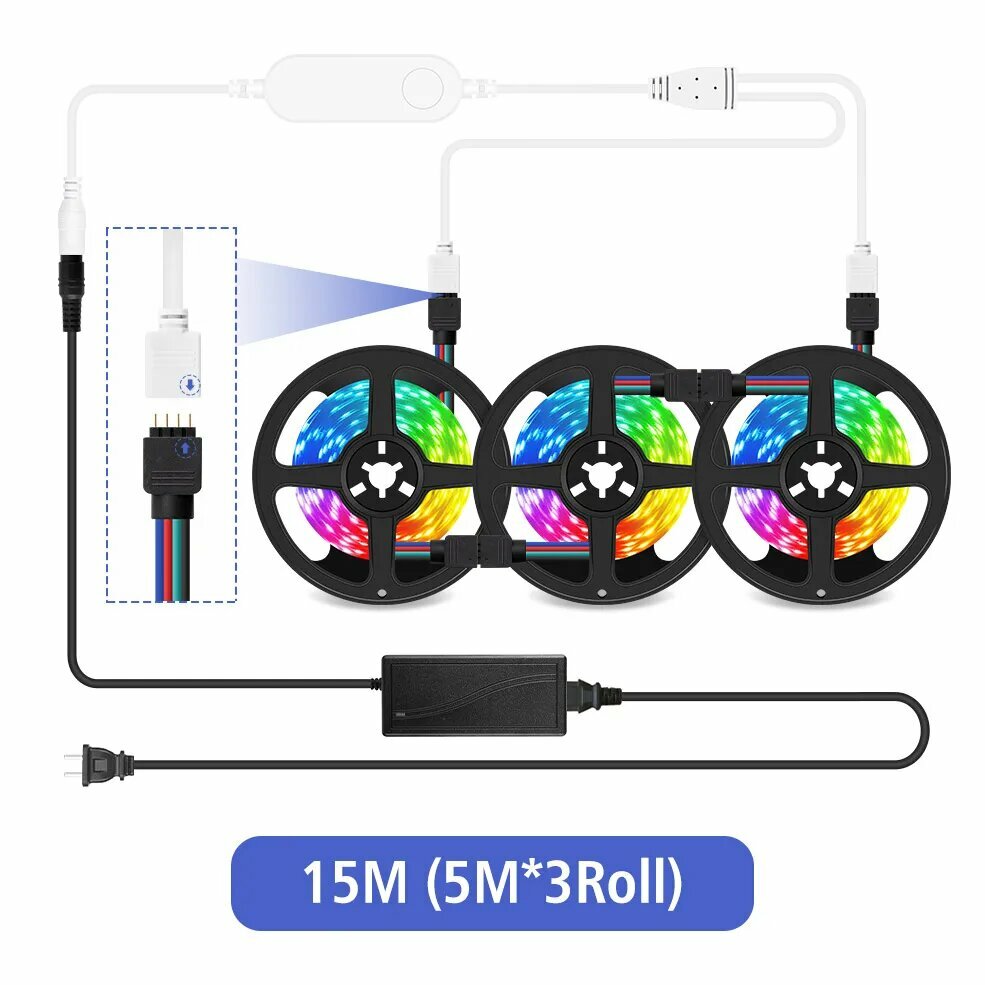 RGB светодиодная лента 15M (3 ролл) EU Plug