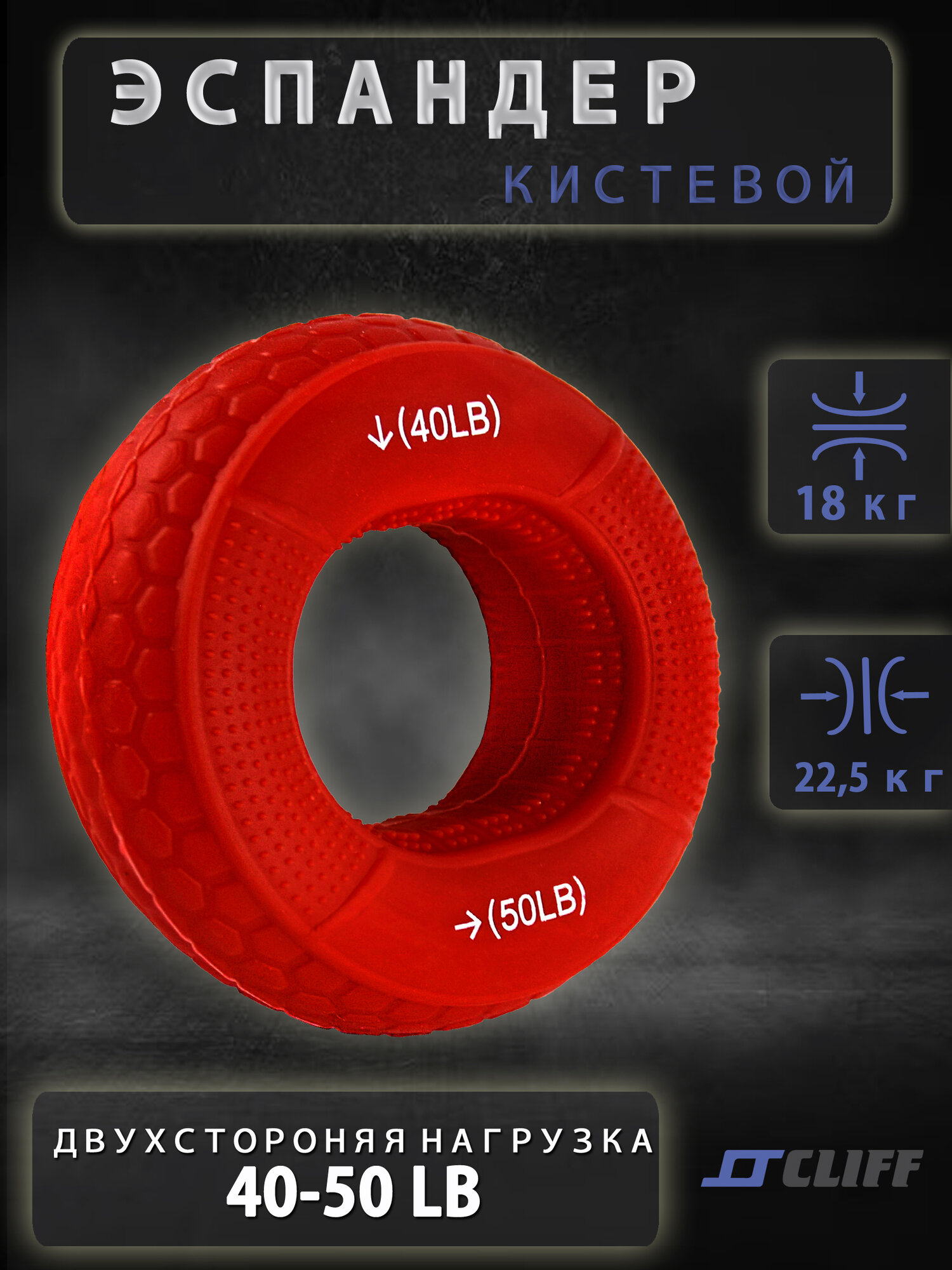 Эспандер кистевой кольцо с двухсторонней нагрузкой 40-50 LB (18-22,5кг)
