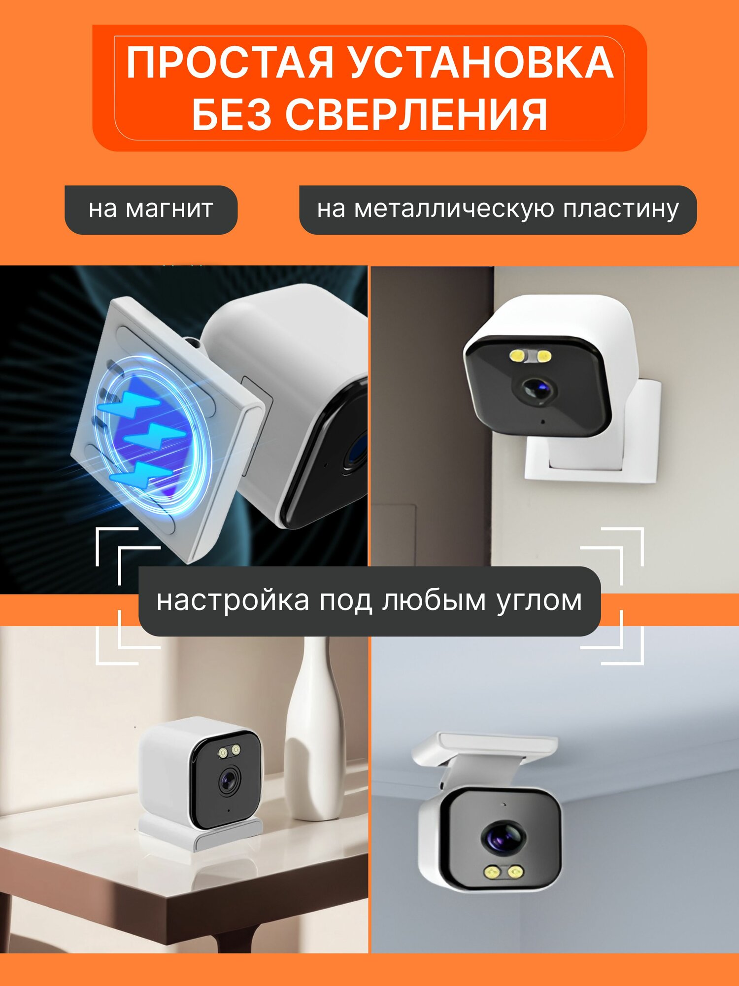 Мини камера видеонаблюдения WIFI 4MP Tuya Smart Life Умный дом, HD 2K (2560х1440) ip камера с датчиком движения, звука и ночной съёмкой для дома, дачи, офиса, склада