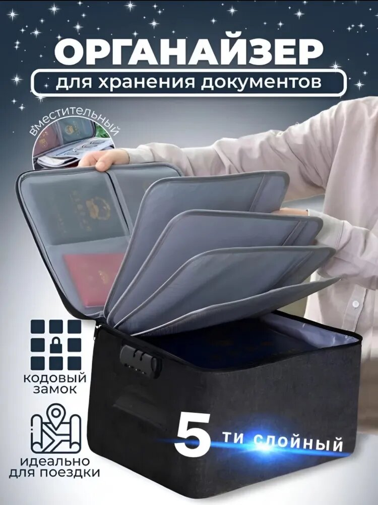 Органайзер для документов А4 семейный, дорожный, на молнии с кодовым замком
