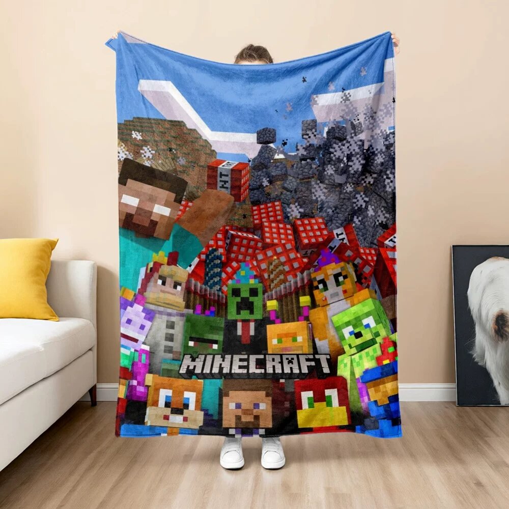 Плотное фланелевое одеяло в стиле Minecraft с изображением игрового мира, аниме-плед для мальчиков, покрывало для