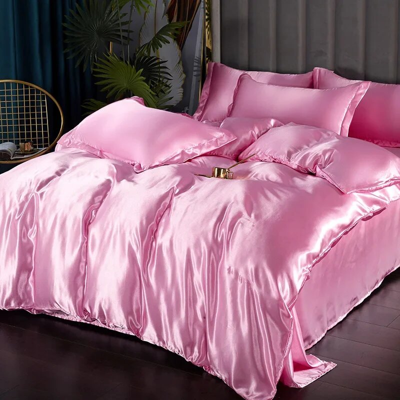 Розовый шелковый комплект постельного белья Twin Size 3pcs