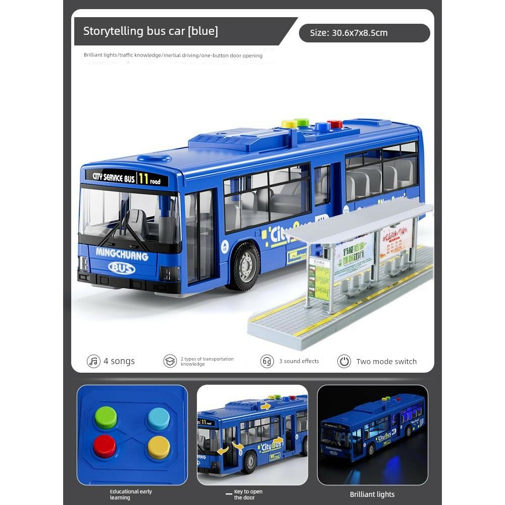 Детский набор Baby Bus Синий автобус с 3 фигурками и автобусной остановкой, крупномасштабная игра