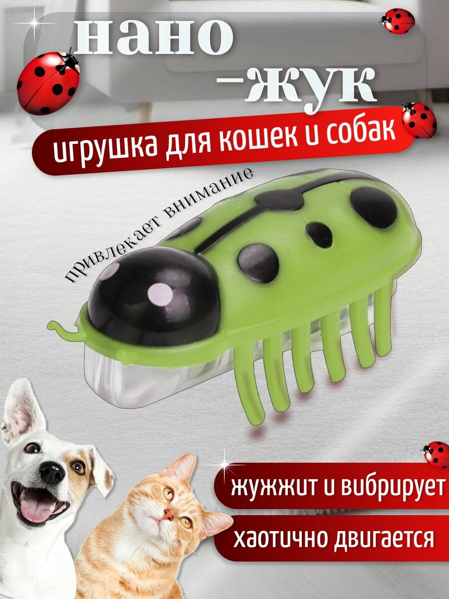 Интерактивная игрушка дразнилка для кошек и котов "Робот Нано-жук". Развивающая игра для собак. Электронная автоматическая игрушка для животных. Развлечение для котенка с вибрацией и звуком