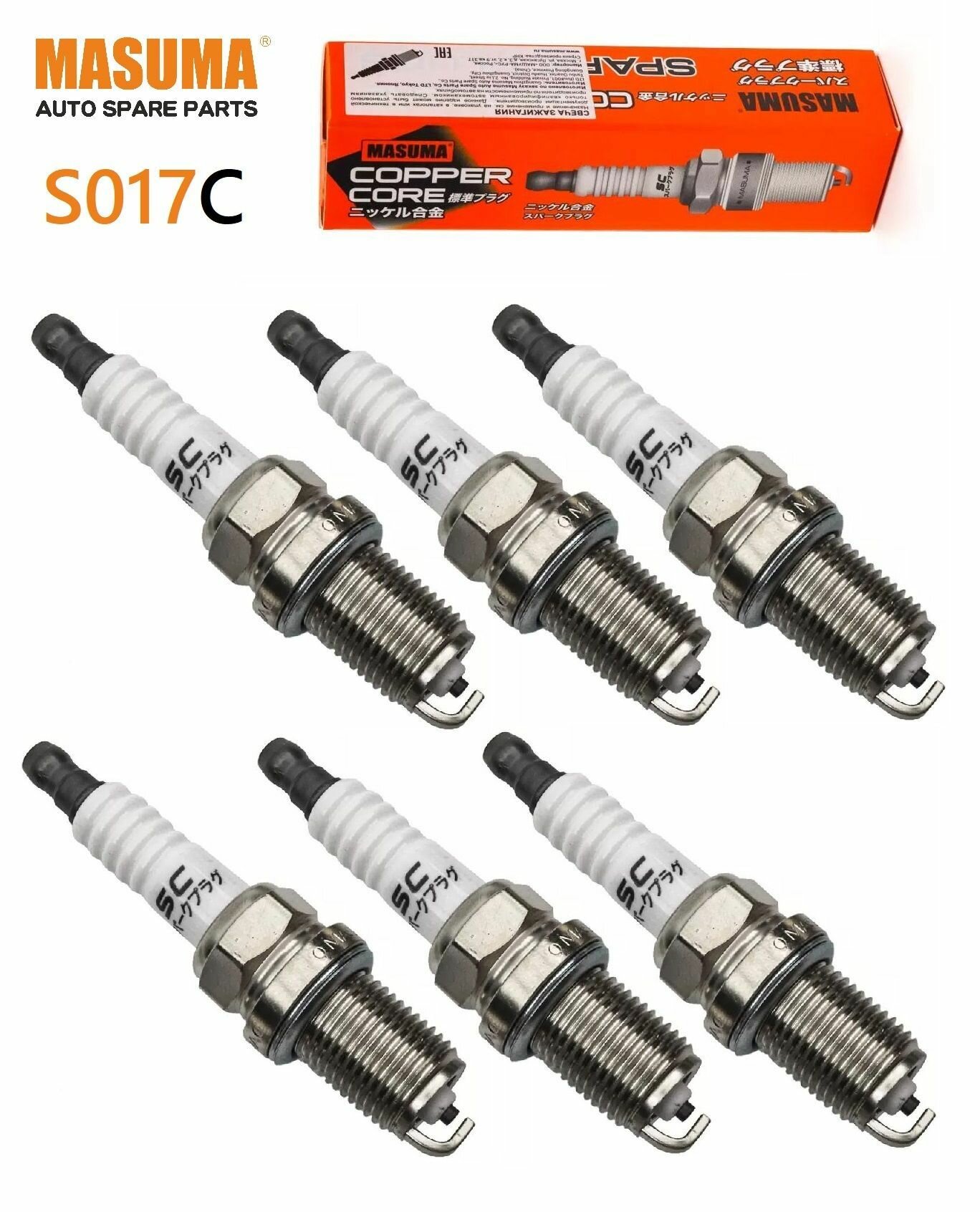 Свечи зажигания, комплект 6 шт. MASUMA S017C (аналог NGK ZFR6K-11 / 6711 и DENSO KJ20DR-M11) для HONDA Accord, Civic, CR-V, FR-V, Stream - 2.0 (R20A, K20A) / 2.4 (K24A, K24Z) / VW Polo, Jetta, Caddy, Fox, Golf V/VI / SKODA Octavia, Fabia, Rapid, Roomster