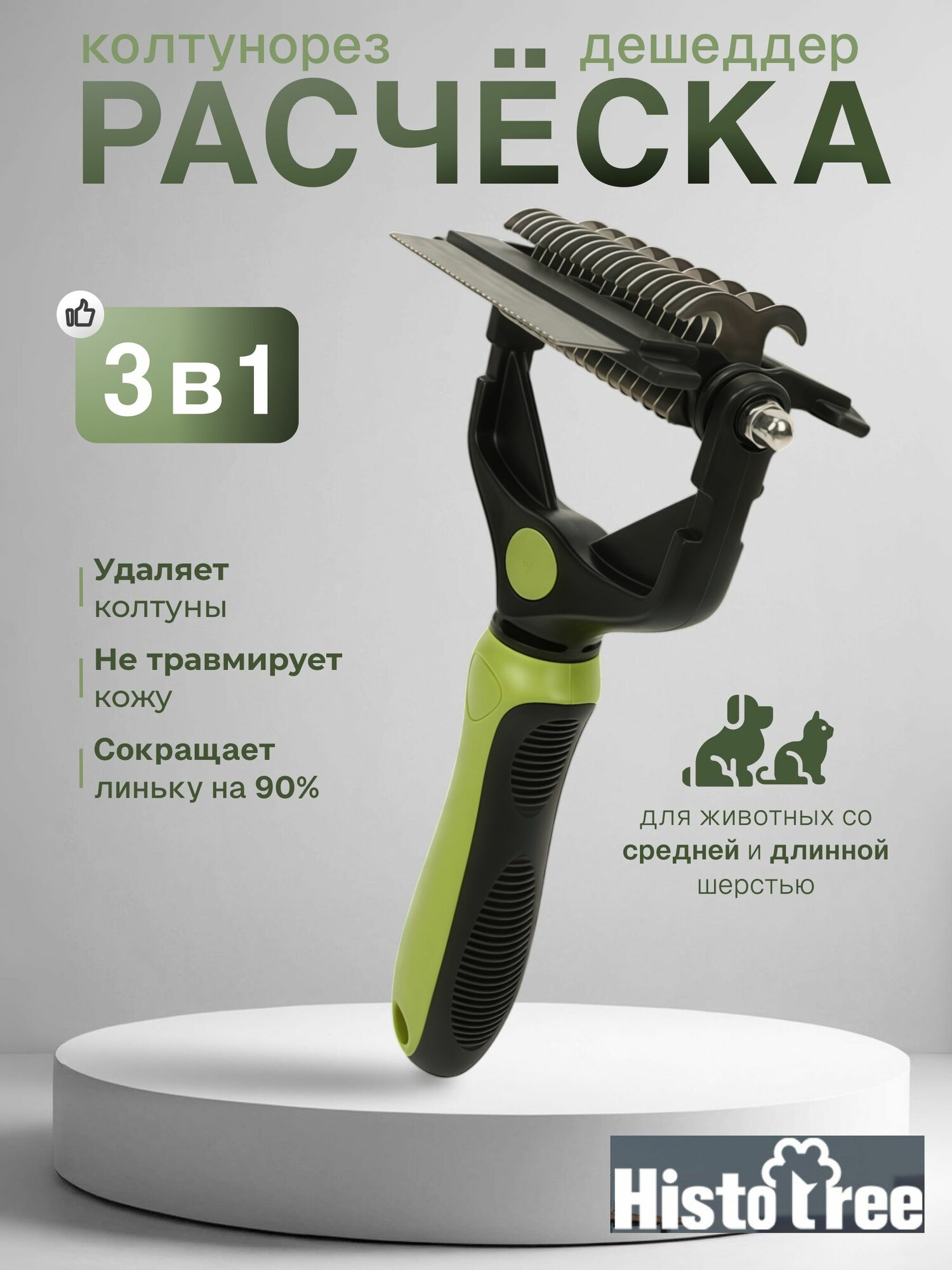 Расческа для кошек и собак, колтунорез, дешеддер для животных 3в1