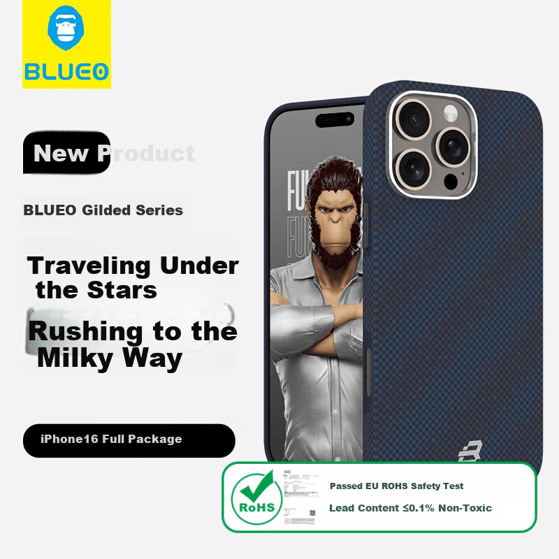 BLUEO чехол для iPhone 16 Pro Max с магнитной кевларовой арамидной оболочкой в стиле Звездного неба синий Версия：Apple