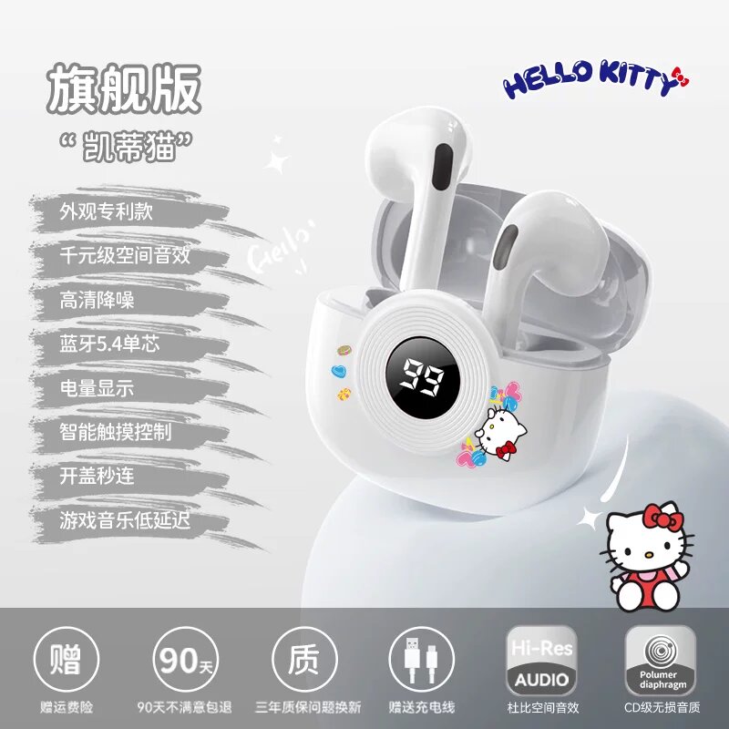 Санрио наушники Hello Kitty премиум с Dolby Spatial Audio, Bluetooth 5.4 и шумоподавлением