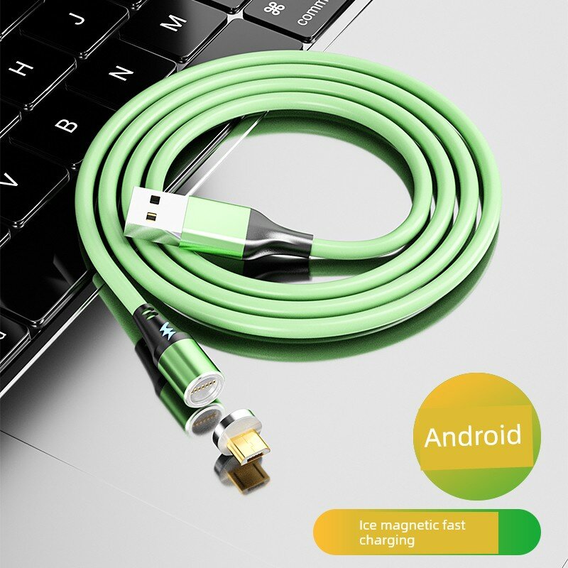 Android магнитный зарядный кабель с силиконовой оболочкой, 2м, изумрудный зеленый, быстрая зарядка, мощный магнитный