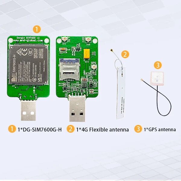 SIM7600G LTE CAT4 USB-модуль с GPS антенной